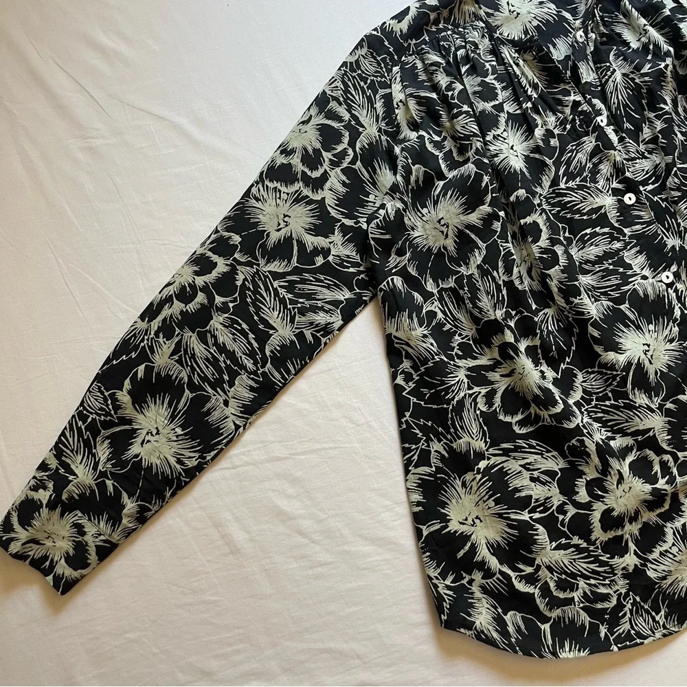 Mille | Tops | Mille Resort Black Tan Tropical Hawaiian Floral Cotton ...